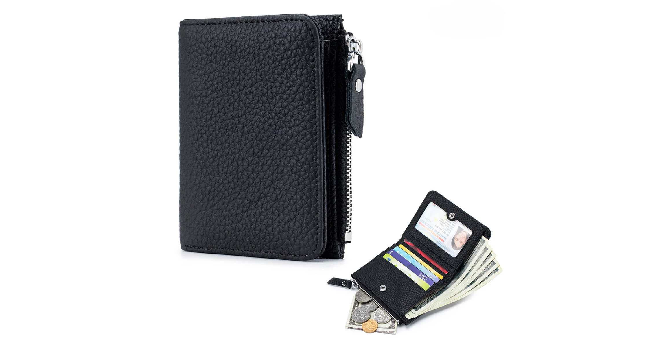 Portofel Damă Mini Negru Bonluo Din Piele Naturală (11*9*2cm)