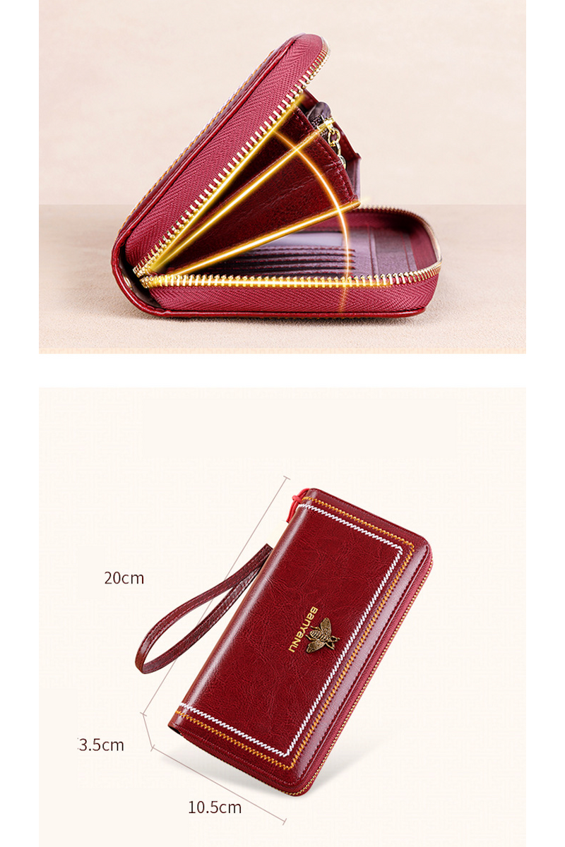 Portofel pentru Dame Din Piele Naturală Vișiniu cu Model cu Cusătură ...