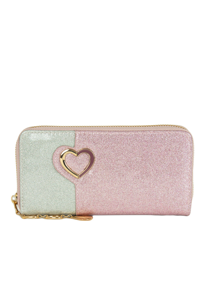 D.D.DAS Portofel Damă Roz/Argintiu cu Sclipici , Model Inimă ...